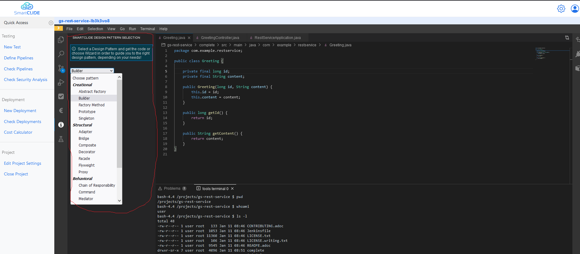 Steps for using the design pattern selection extension from within the ...