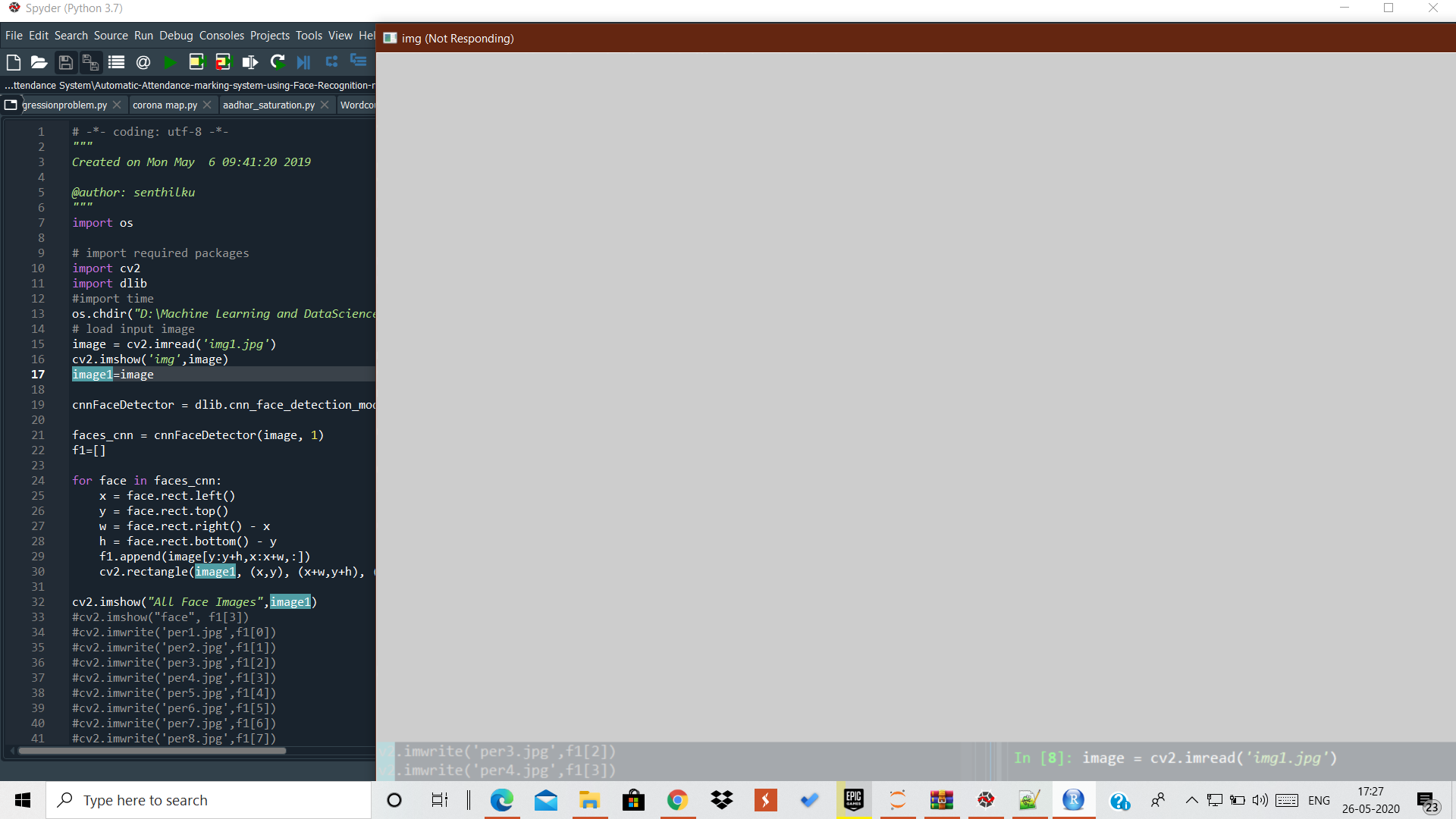 img window is not responding · Issue #1 · tkseneee/Automatic-Attendance-marking-system-using ...