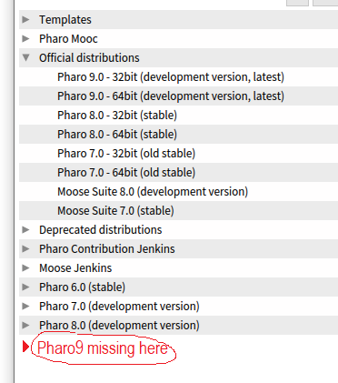 PharoLauncher showing Pharo 9 - but not each detailed built image ...