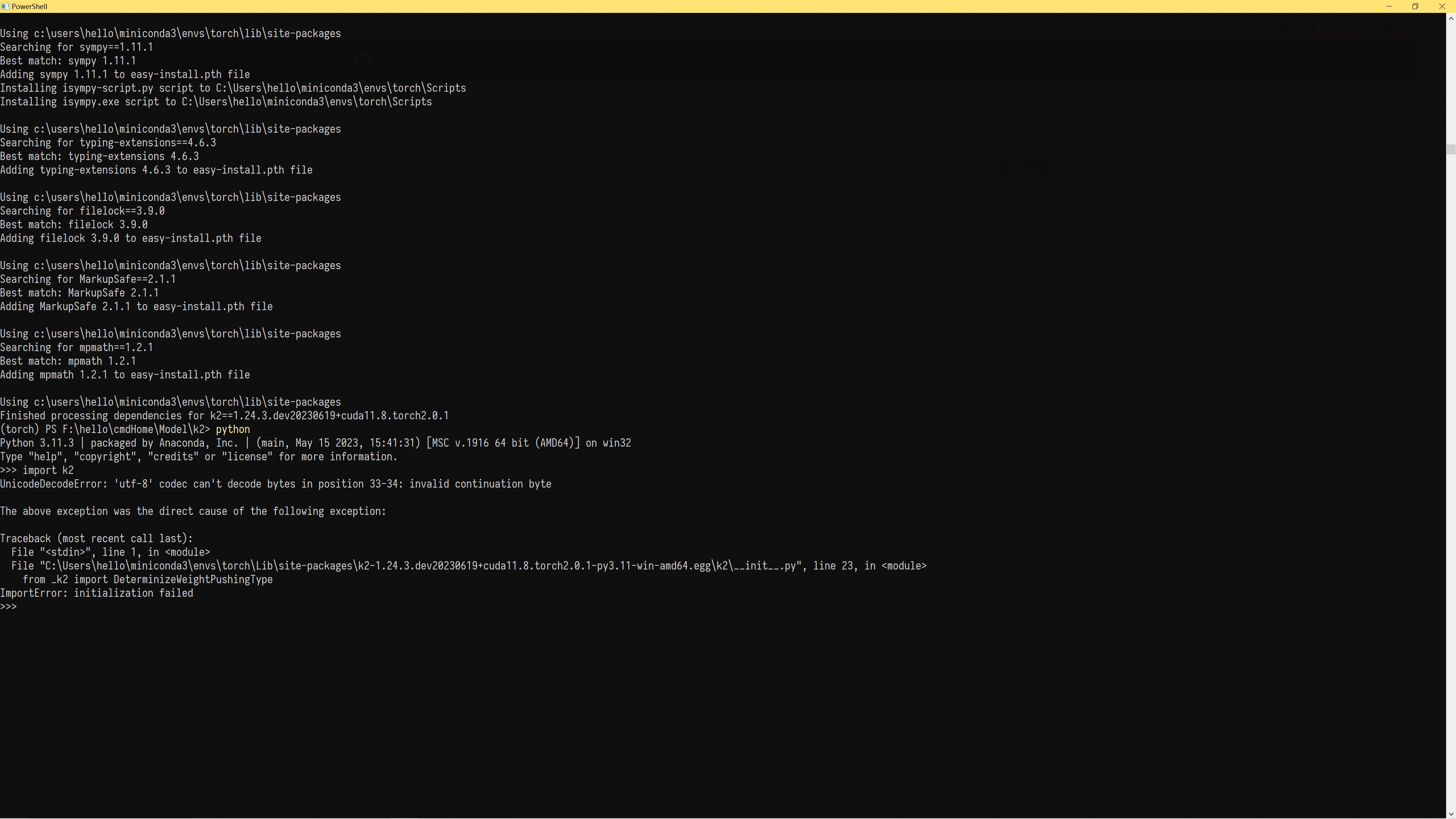 Build From Source And Get Unicodedecodeerror When Importing K2 · Issue 1213 · K2 Fsak2 · Github 
