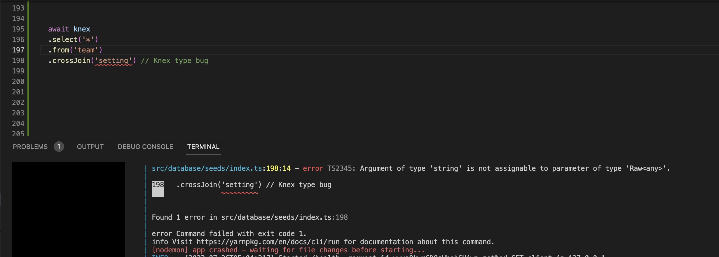 [BUG] Cross Join Incorrect Parameter Type · Issue #5643 · knex/knex · GitHub