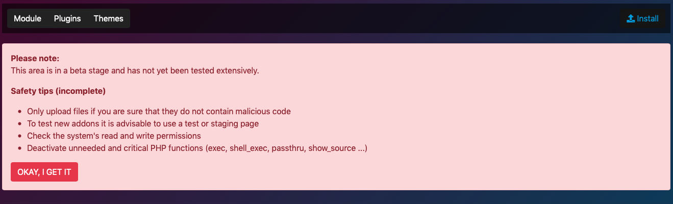 Remote Code Execution Via Module Addons Flatcorecms 207 · Issue 54 · Flatcoreflatcore Cms