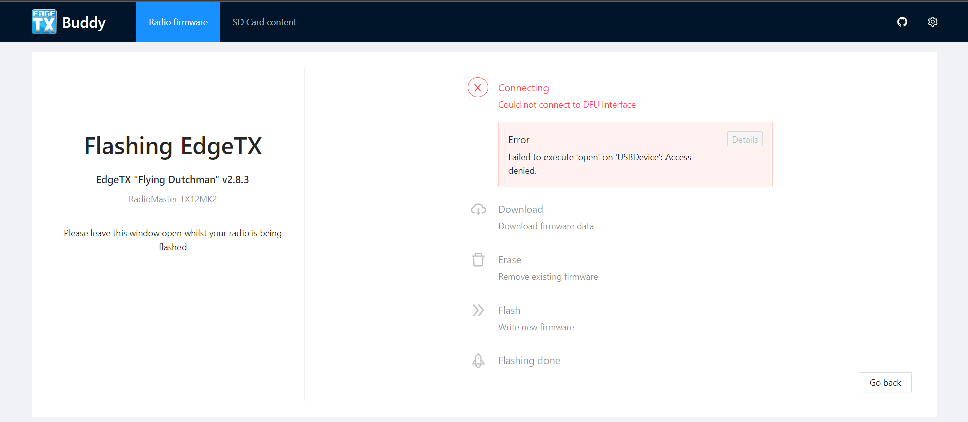 Could not connect to DFU interface · Issue #46 · EdgeTX/buddy · GitHub