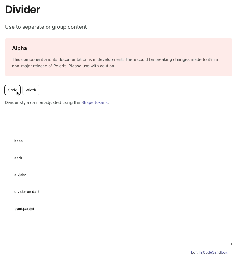 [layout Foundations] Create `divider` Component · Issue 7781 · Shopify Polaris · Github