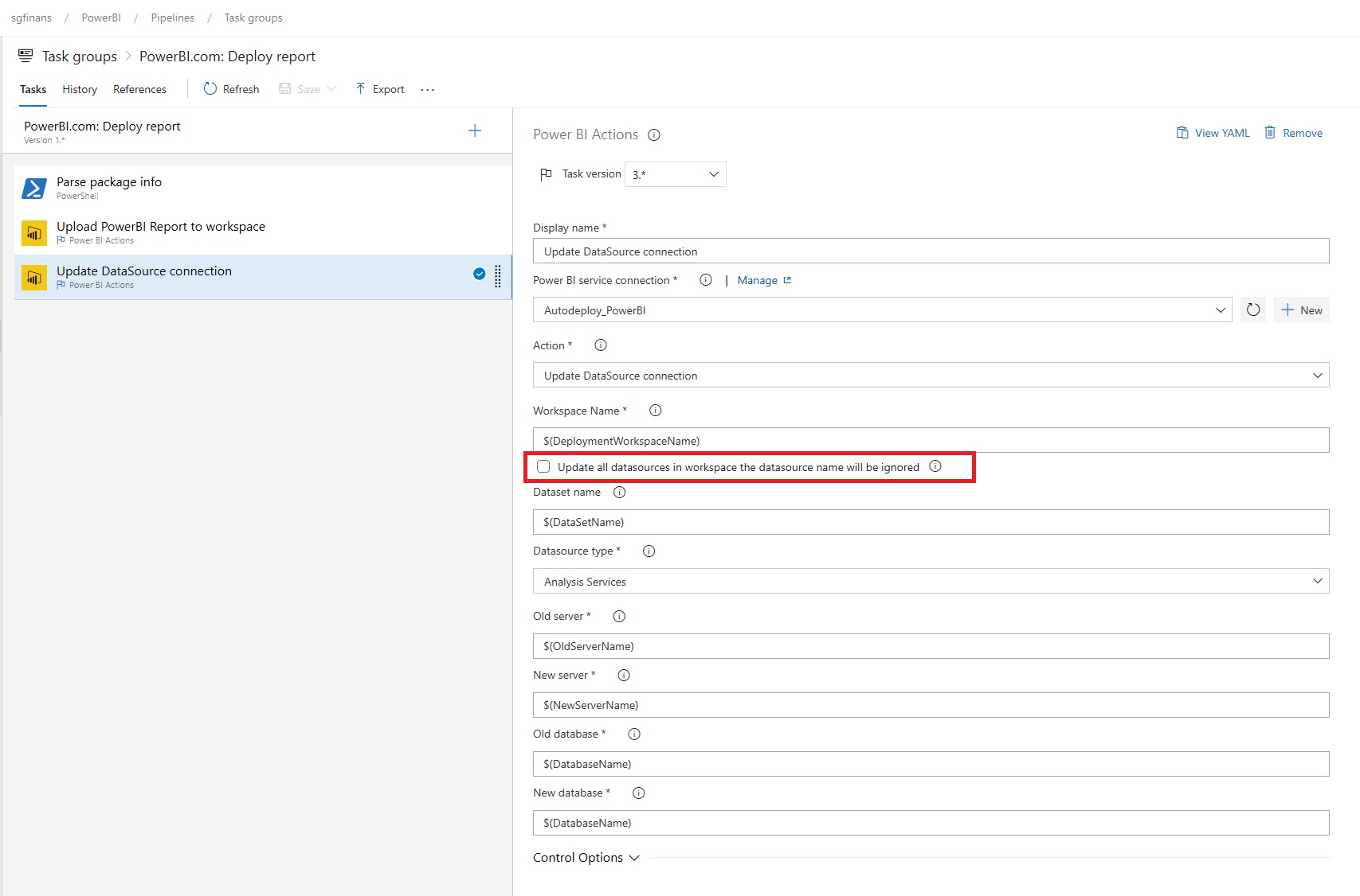Update-PowerBIDatasetDatasource with UpdateAll = false fails for ...