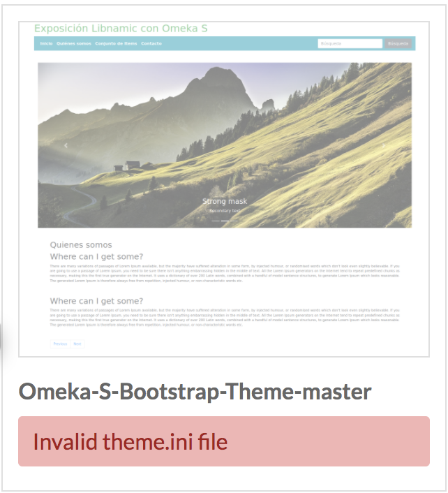 Omeka S Bootstrap Theme: Invalid theme.ini file · Issue #1 · Libnamic/Omeka-S-Bootstrap-Theme ...