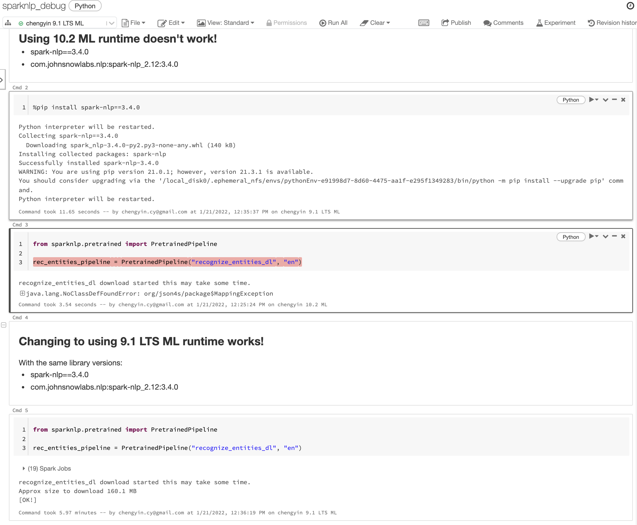 Loading Pretrained Pipeline breaks with Databricks 10.2 ML, but works with 9.1 ML · Issue #6805 ...