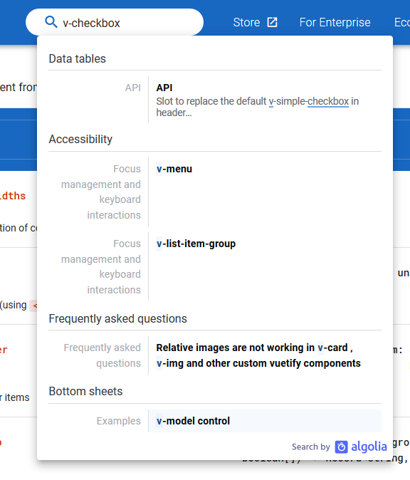 [Documentation] Algolia search · Issue #10991 · vuetifyjs/vuetify · GitHub