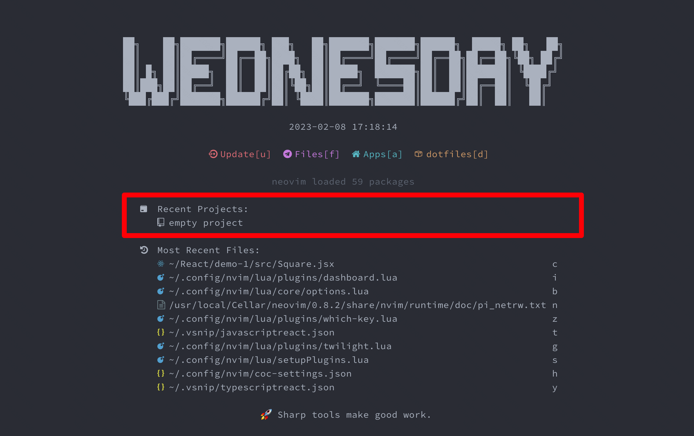 Recent Projects - show empty project · Issue #292 · nvimdev/dashboard-nvim · GitHub