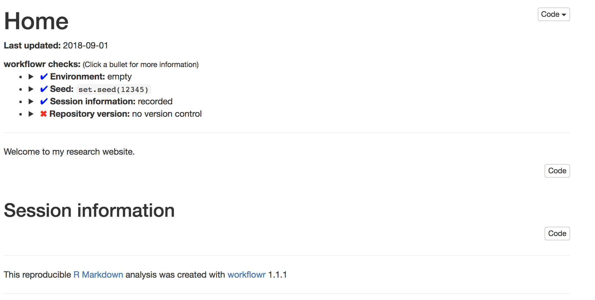 Make the "Session information" section "foldable" · Issue #120 · workflowr/workflowr · GitHub