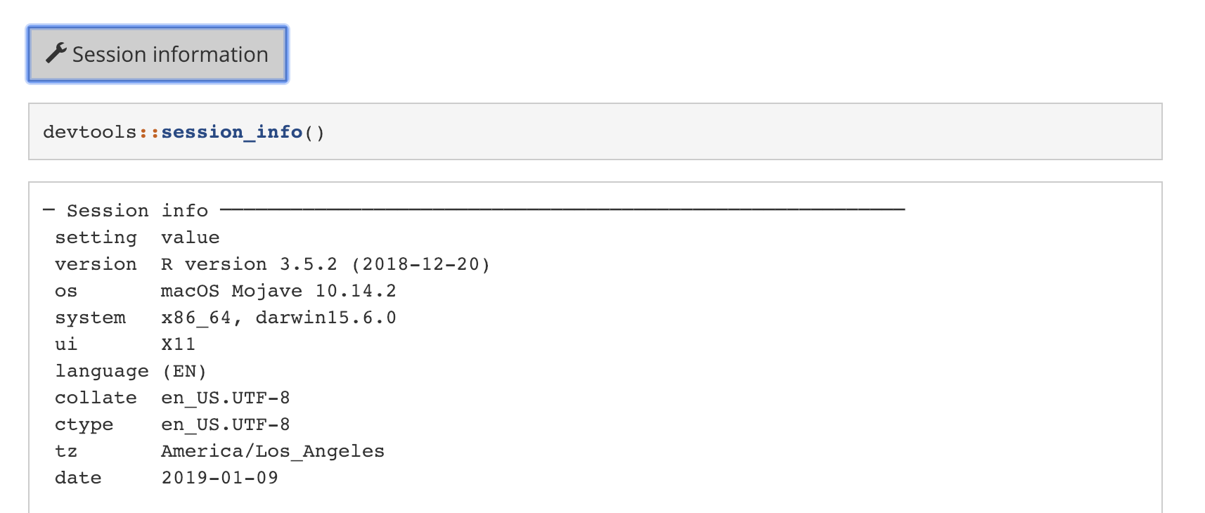 Make the "Session information" section "foldable" · Issue #120 · workflowr/workflowr · GitHub