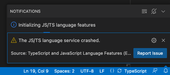 The TypeScript language service died unexpectedly 5 times in the last 5 ...