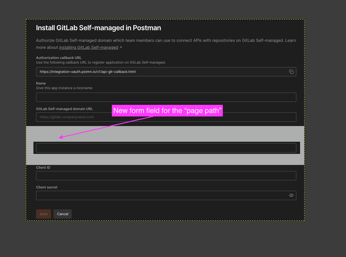 Postman connection should allow page-paths as part of the URL to the ...