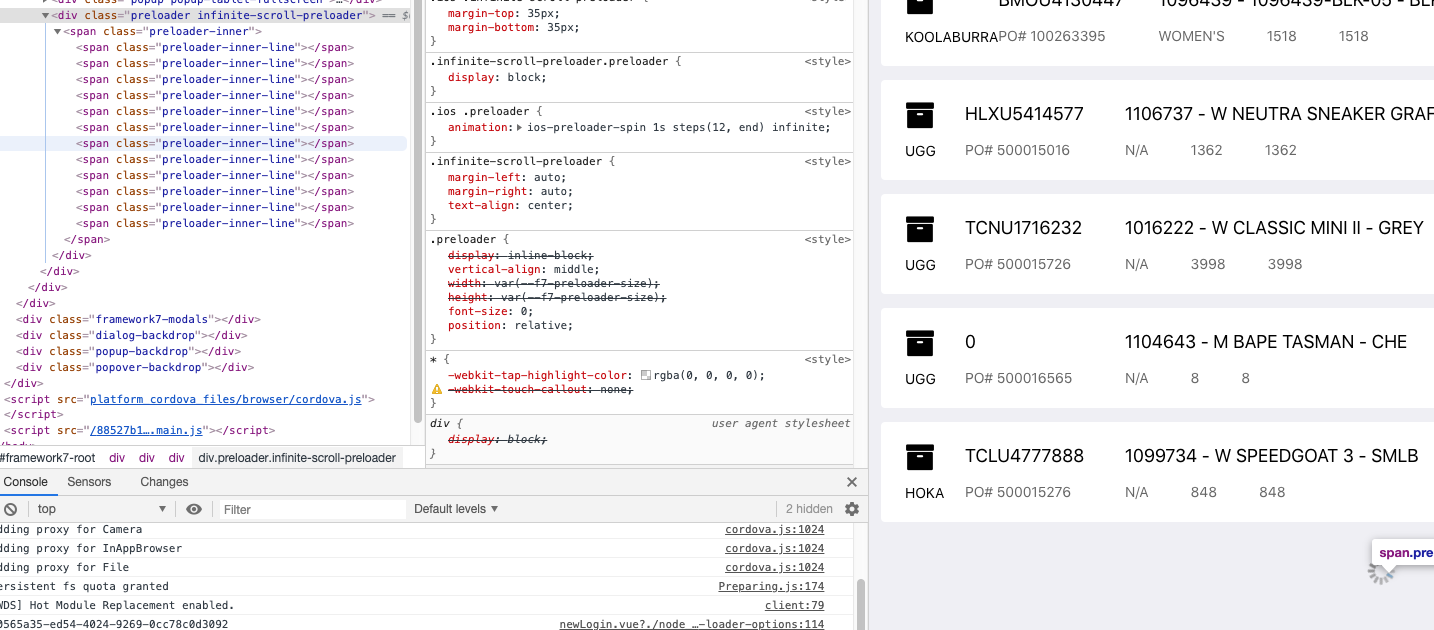 Inifinte Scroll 's preloader once turn off, the Loading spin icon won't show again when reset to ...