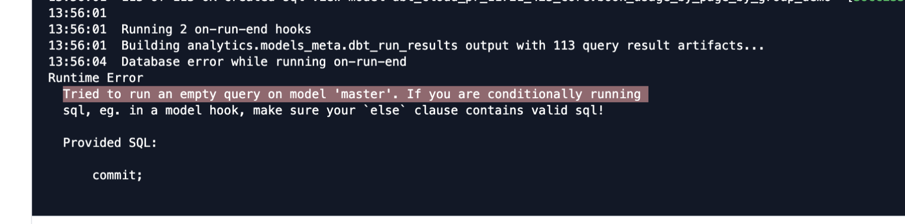 [CT-1441] [CT-1439] [Bug] run_query runtime error · Issue #304 · dbt-labs/dbt-snowflake · GitHub