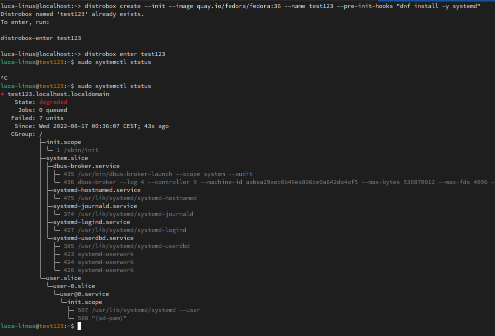 [Error] distrobox enter fails on Fedora Silverblue 36 with --init container · Issue #379 ...