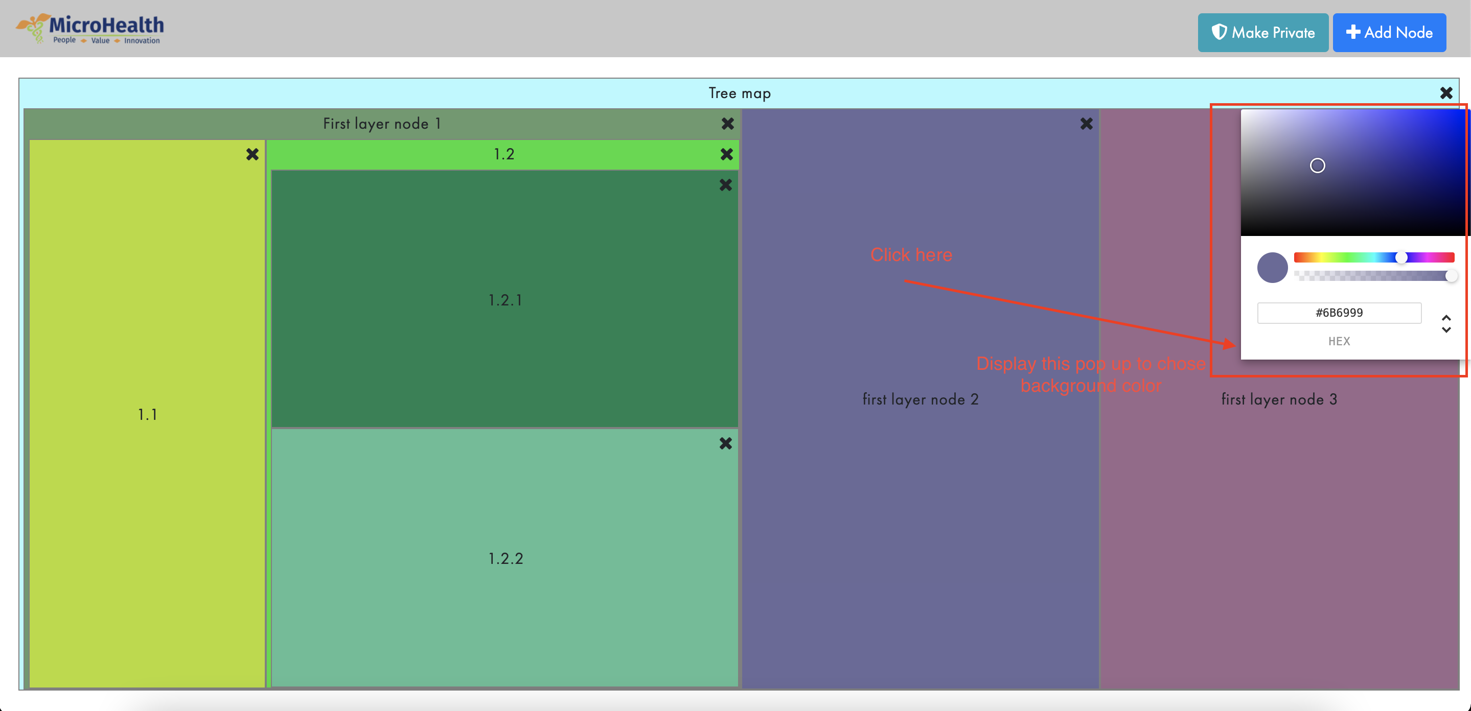 Tree Map - User should be able to Edit/Delete Node without clicking Update Node and using popup ...