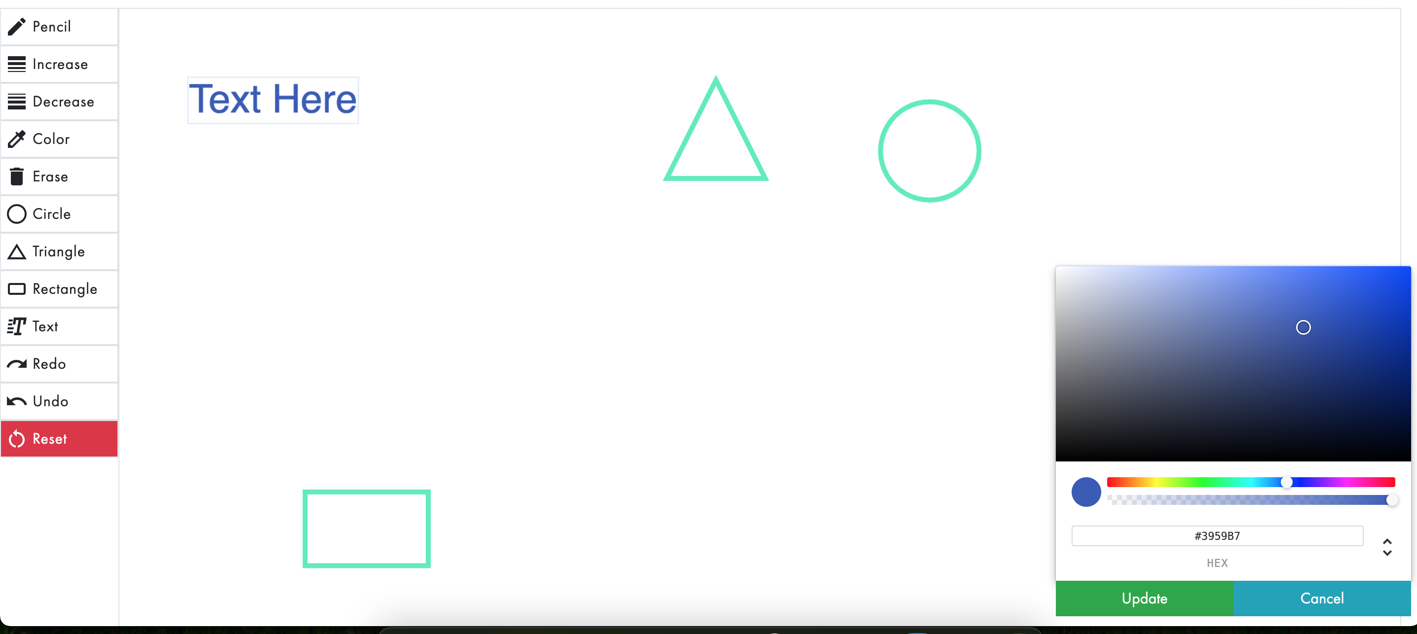 The Update Color modal should completely display when a Text object is ...