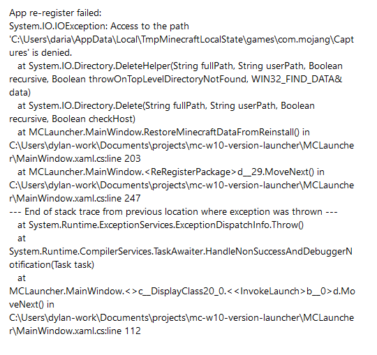 Failed to acess path? · Issue #138 · MCMrARM/mc-w10-version-launcher · GitHub