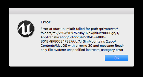 MacOS master gives: Error at startup: mkdir failed for path with errorno 2 and message No such ...