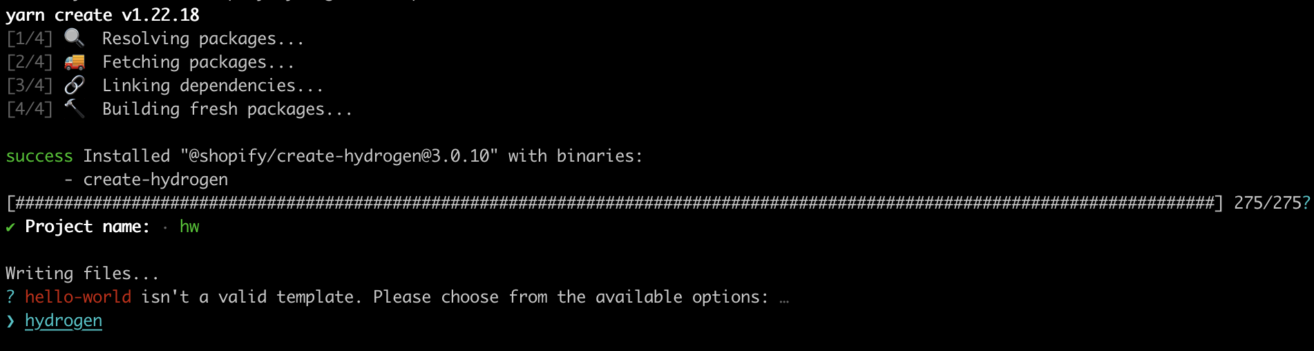 Can't create app with `hello-world` template