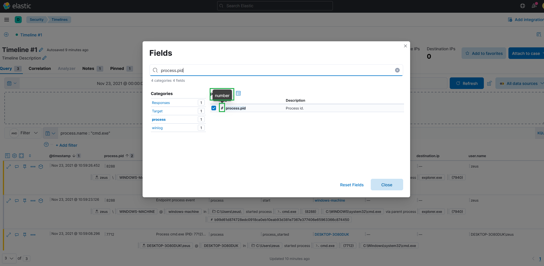 [Security Solution]incorrect sorting type for timestamp and process.pid under timeline · Issue ...