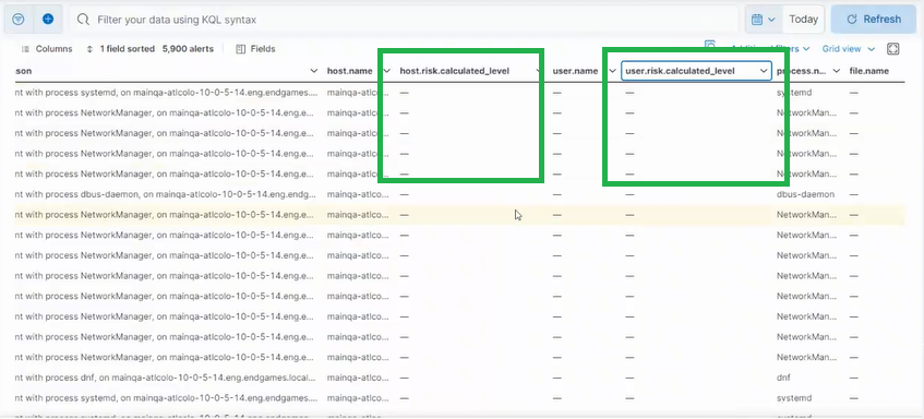 [Security Solution]host.risk.calculated_level and user.risk.calculated_level field not showing ...