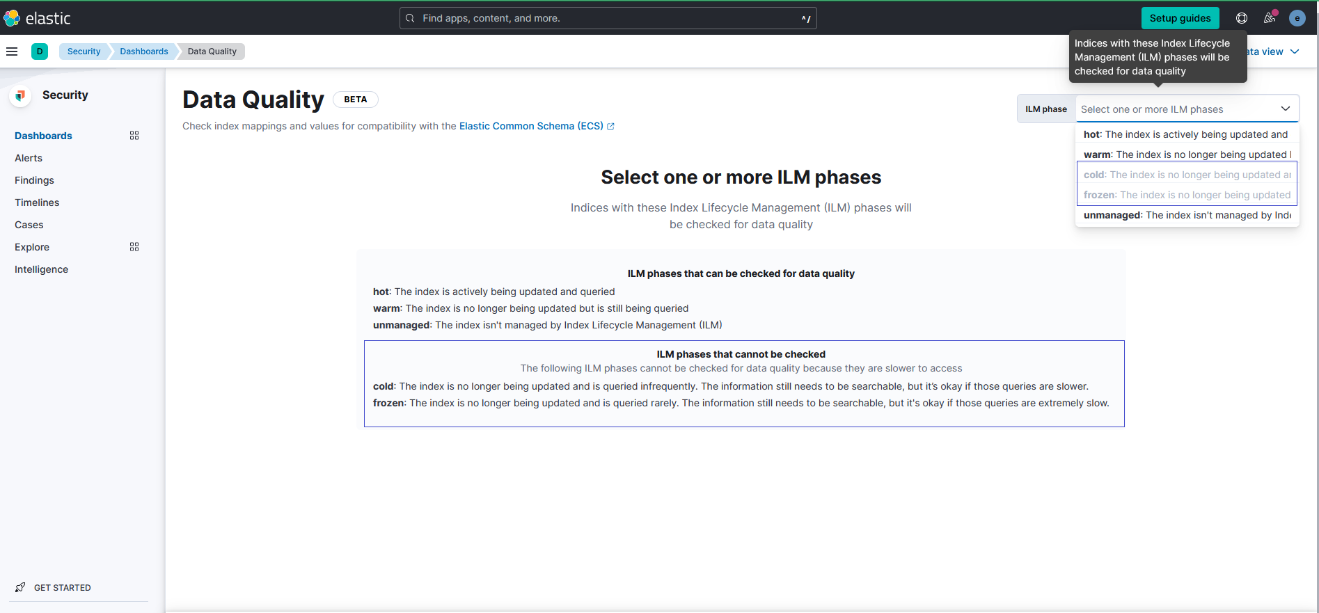 [Security Solution]Cold and Frozen can be removed from ILM Phase Drop-down as they are non ...