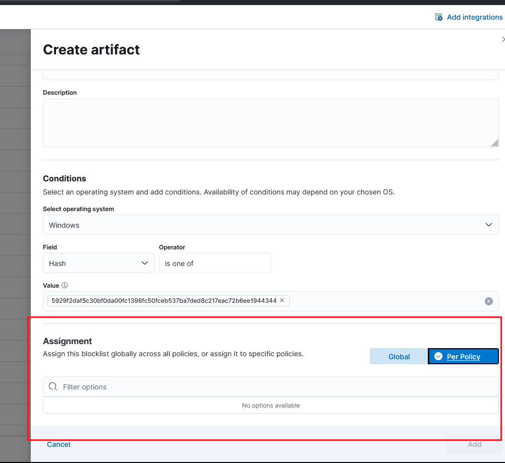 Security Solution Polices Are Not Showing Under Assignment From Indicators Page · Issue 150848