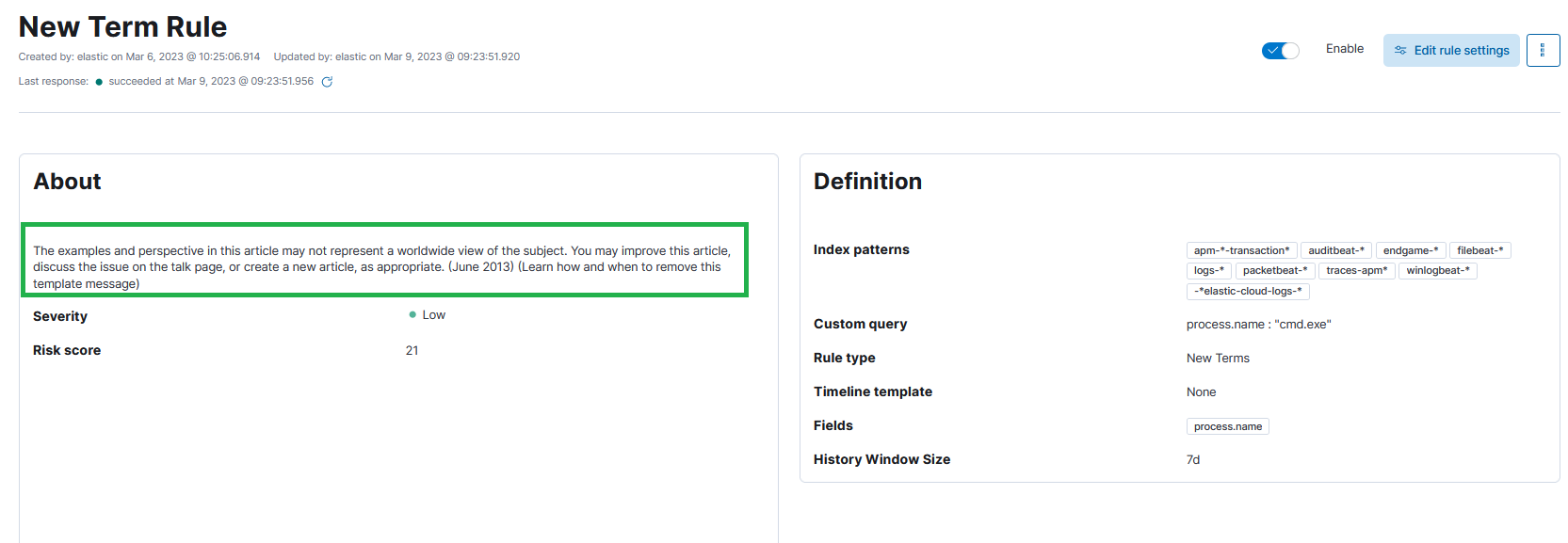 Security Solution Description Under Prebuilt And Custom Created Rules Details Page Is Not 3224