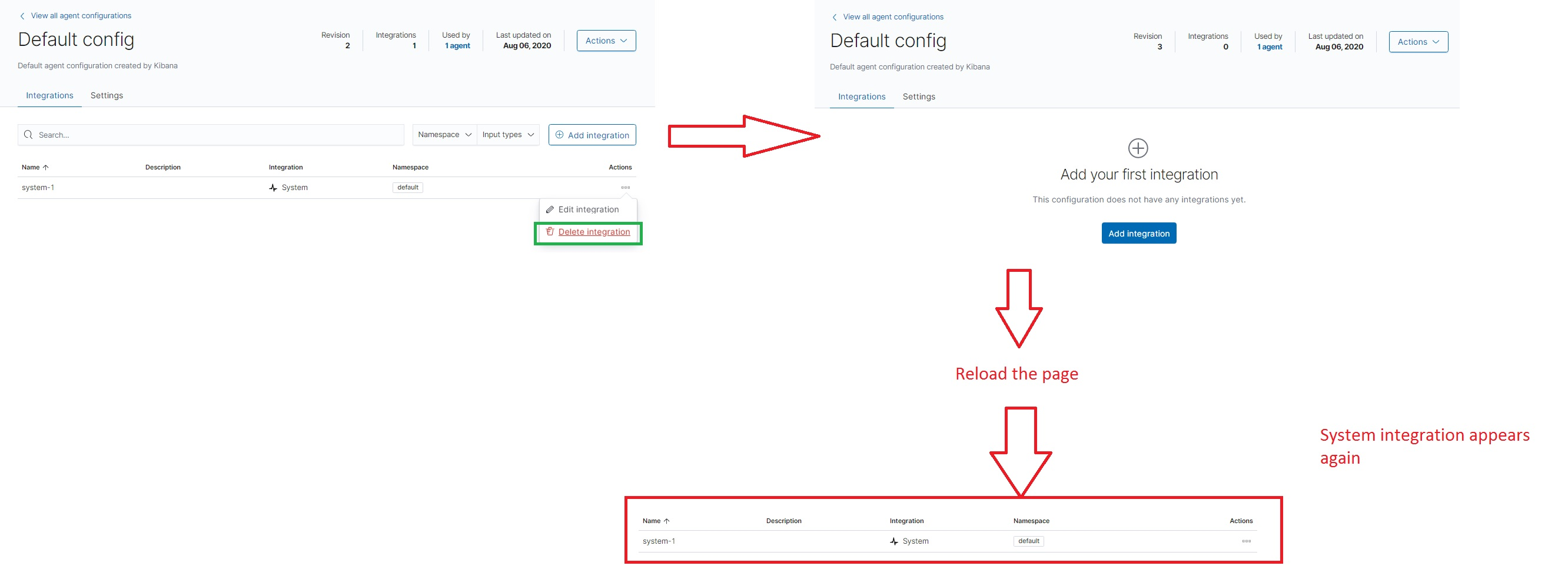 [Ingest Management]: After deleting System integration under agent configuration, it appears ...