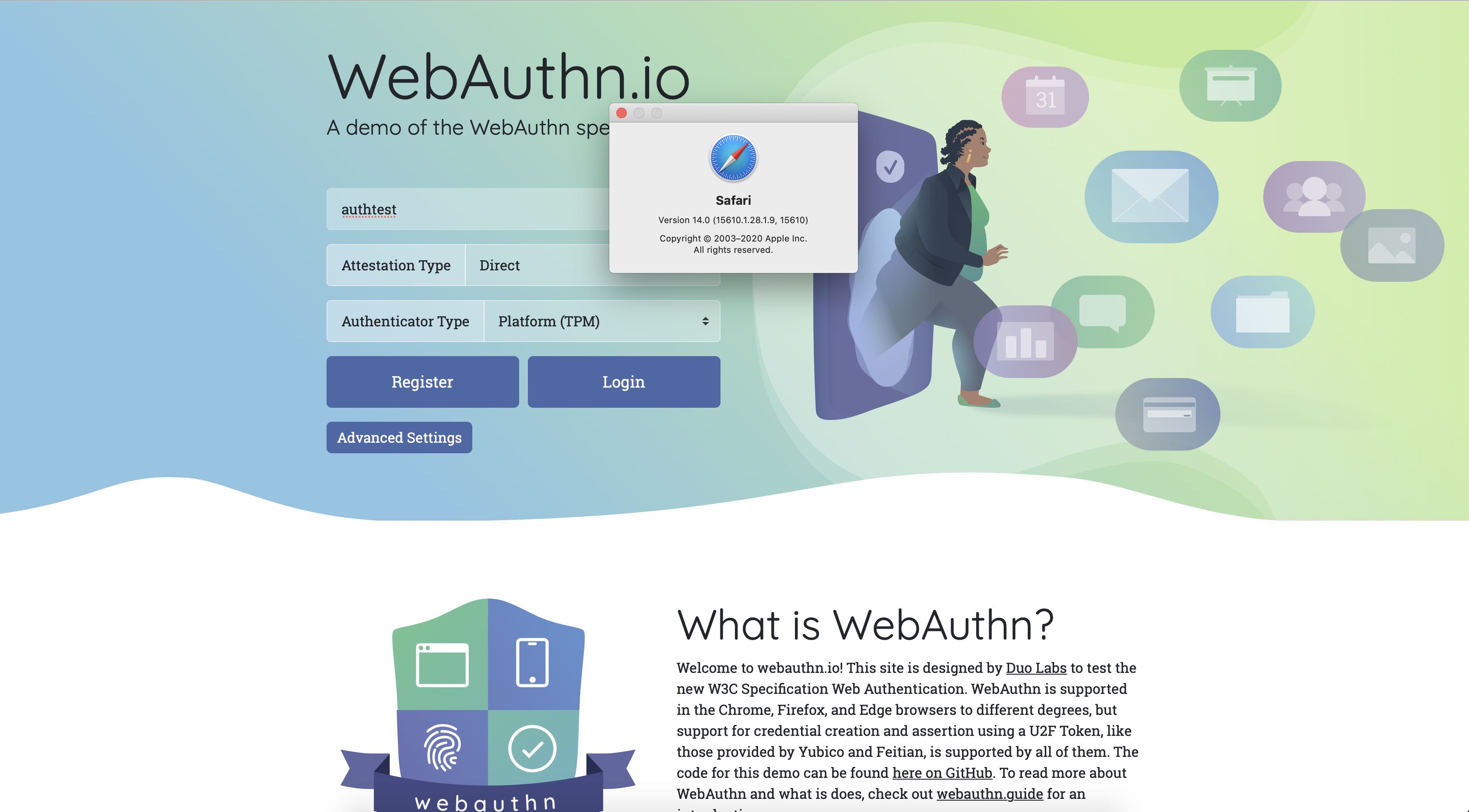 Webauthn using biometric is not working on Safari 14 · Issue #31 · duo ...