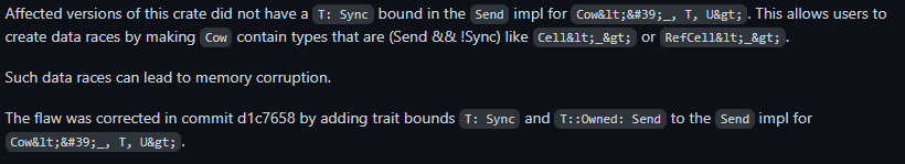Text of advisory is escaped where not necessary in posted issue · Issue #708 · rustsec/advisory ...