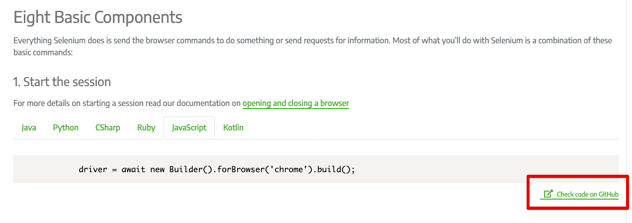 [🚀 Feature]: Update selenium js docs to have a working code example at ...