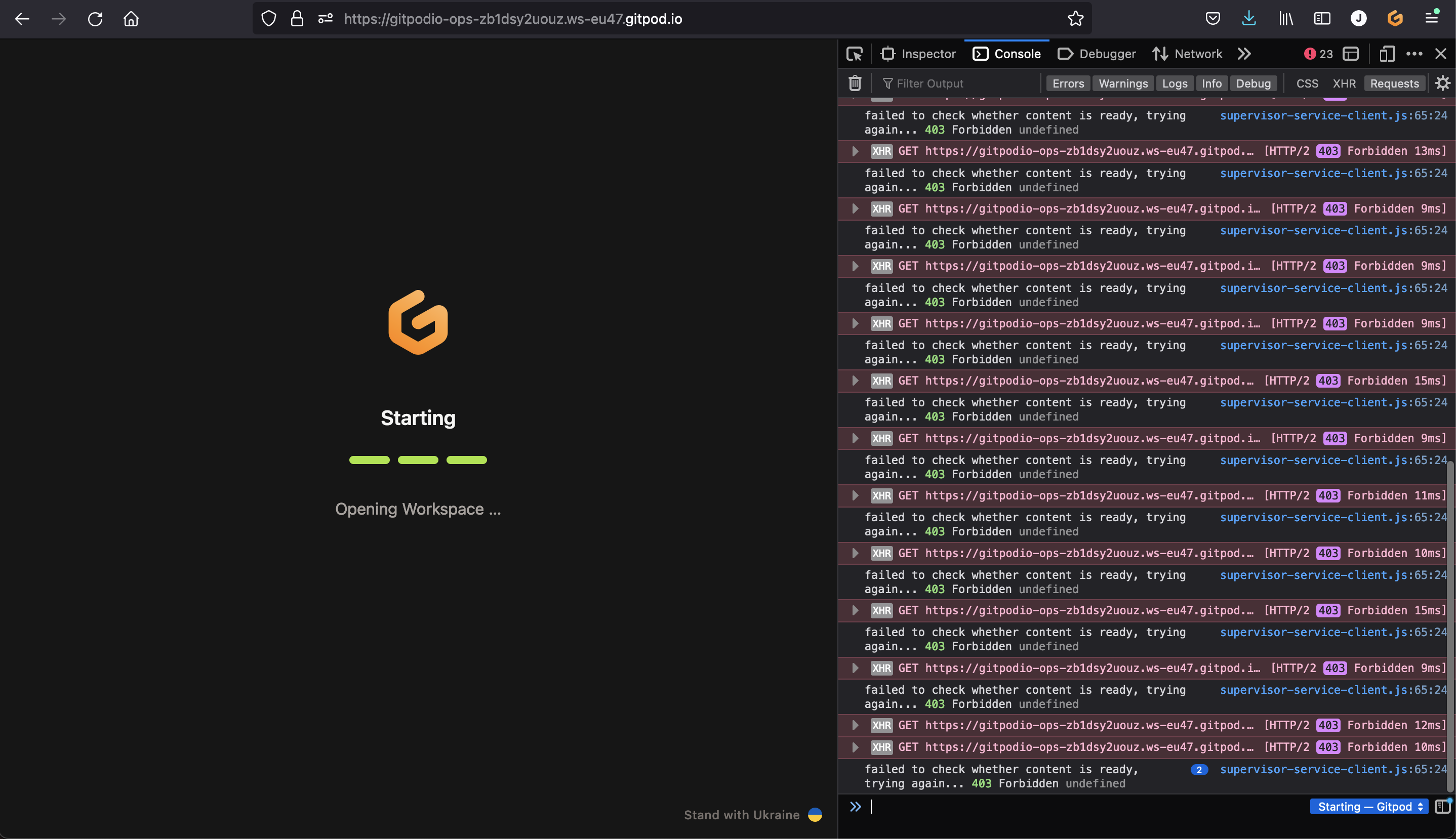 Browser Gets Stuck In Opening Workspace Screen Due To Wrong