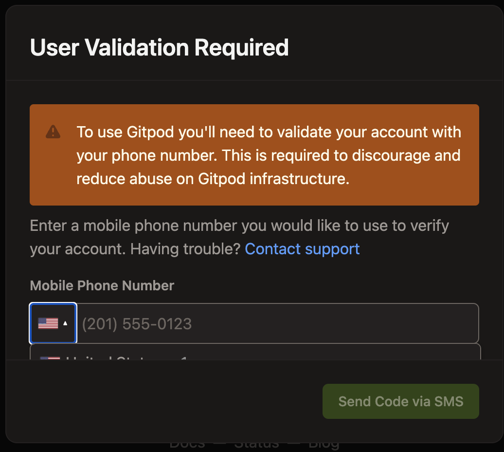Phone verification country dropdown is hidden · Issue #15370 · gitpod-io/gitpod · GitHub