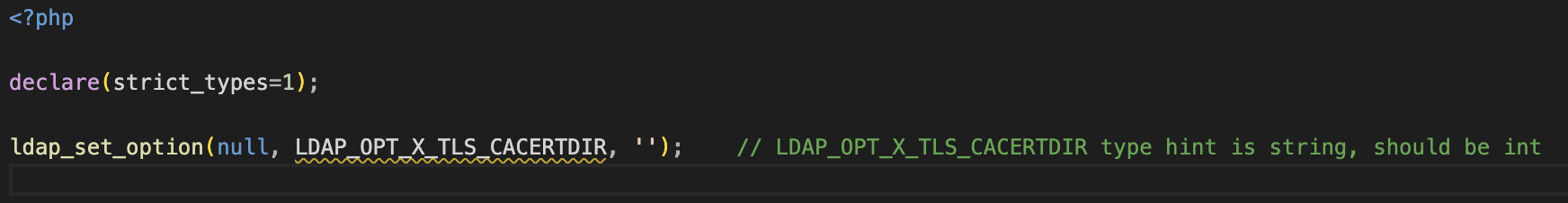 LDAP_OPT_X_* constants incorrectly defined as strings (should be int) · Issue #195 · DEVSENSE ...