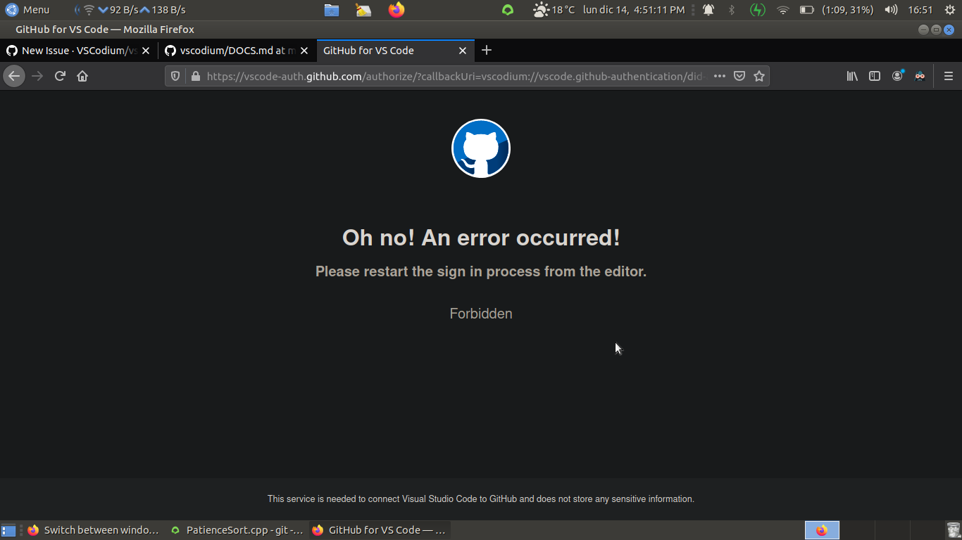 GitHub extension problems · Issue #587 · VSCodium/vscodium · GitHub