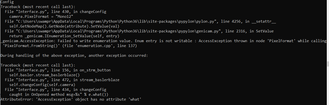 Unable to change the config parameters · Issue #412 · basler/pypylon · GitHub