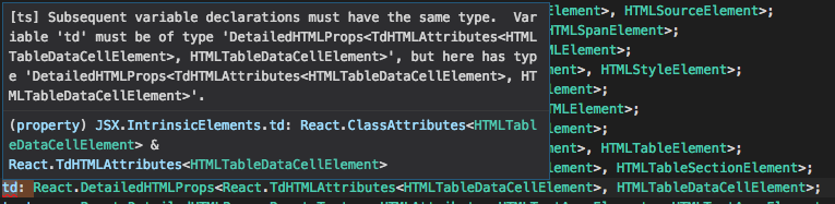 @types/react: Subsequent variable declarations must have the same type for 'td' · Issue #19262 ...