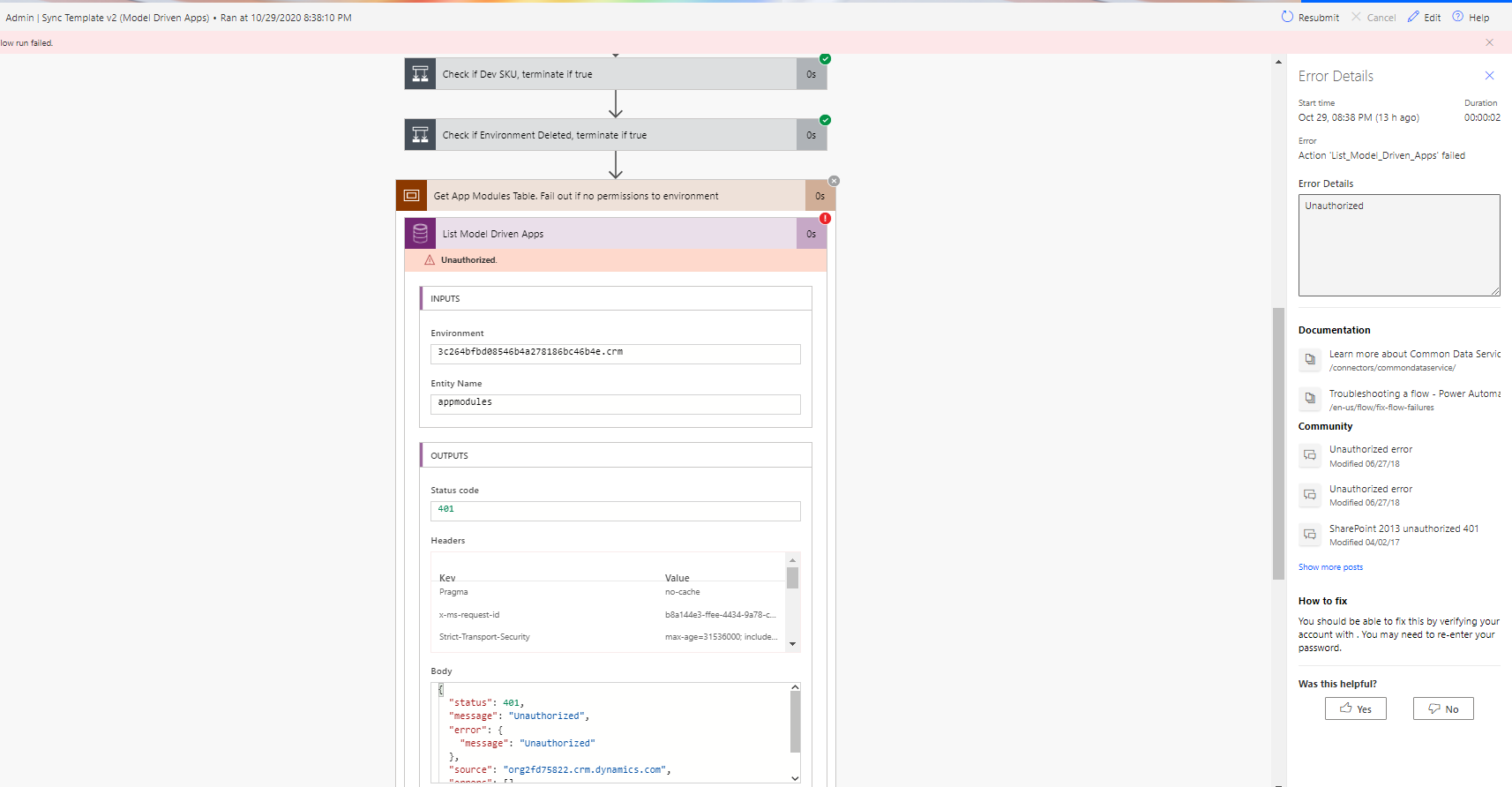 Admin | Sync Template v2 (Model Driven Apps) Unauthorized error · Issue #550 · microsoft ...
