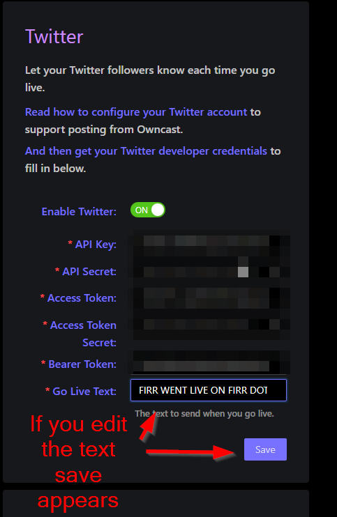 Show Twitter notification save button when enabling/disabling · Issue #2534 · owncast/owncast ...