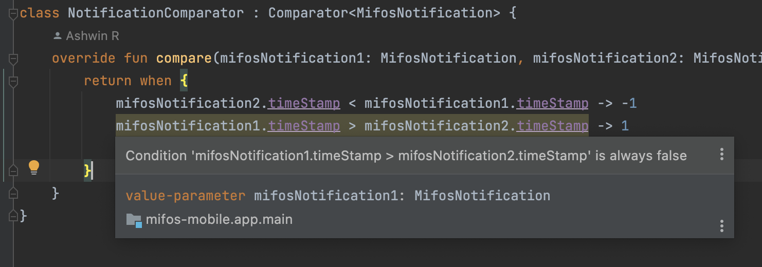 In Utils the function that is used to compare notifications based on their timestamps is ...