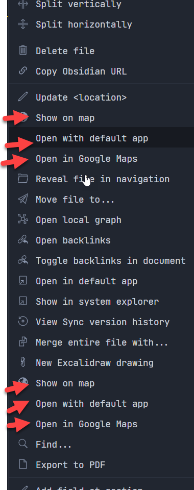Repeated Items In Contextual Menu Of The Note · Issue 47 · Esm7 Obsidian Map View · Github