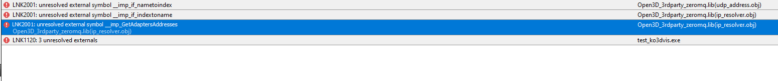 Try to build an application based on open3d v0.13.0, but got zeromq unresolved external symbol ...