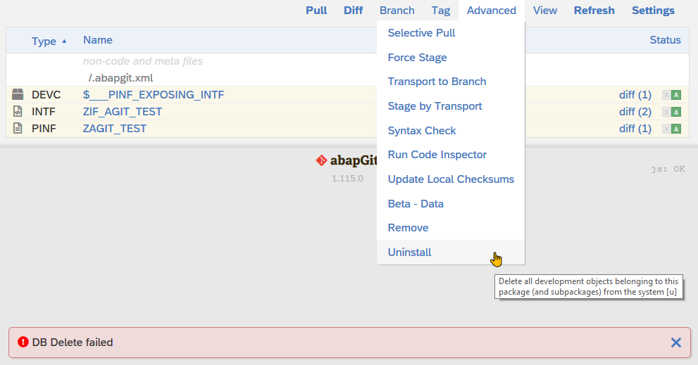 Remove/uninstall fails with DB error · Issue #5515 · abapGit/abapGit · GitHub