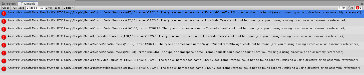 Import Integration In Unity Comes With Missing Namespace Errors · Issue 168 · Microsoft