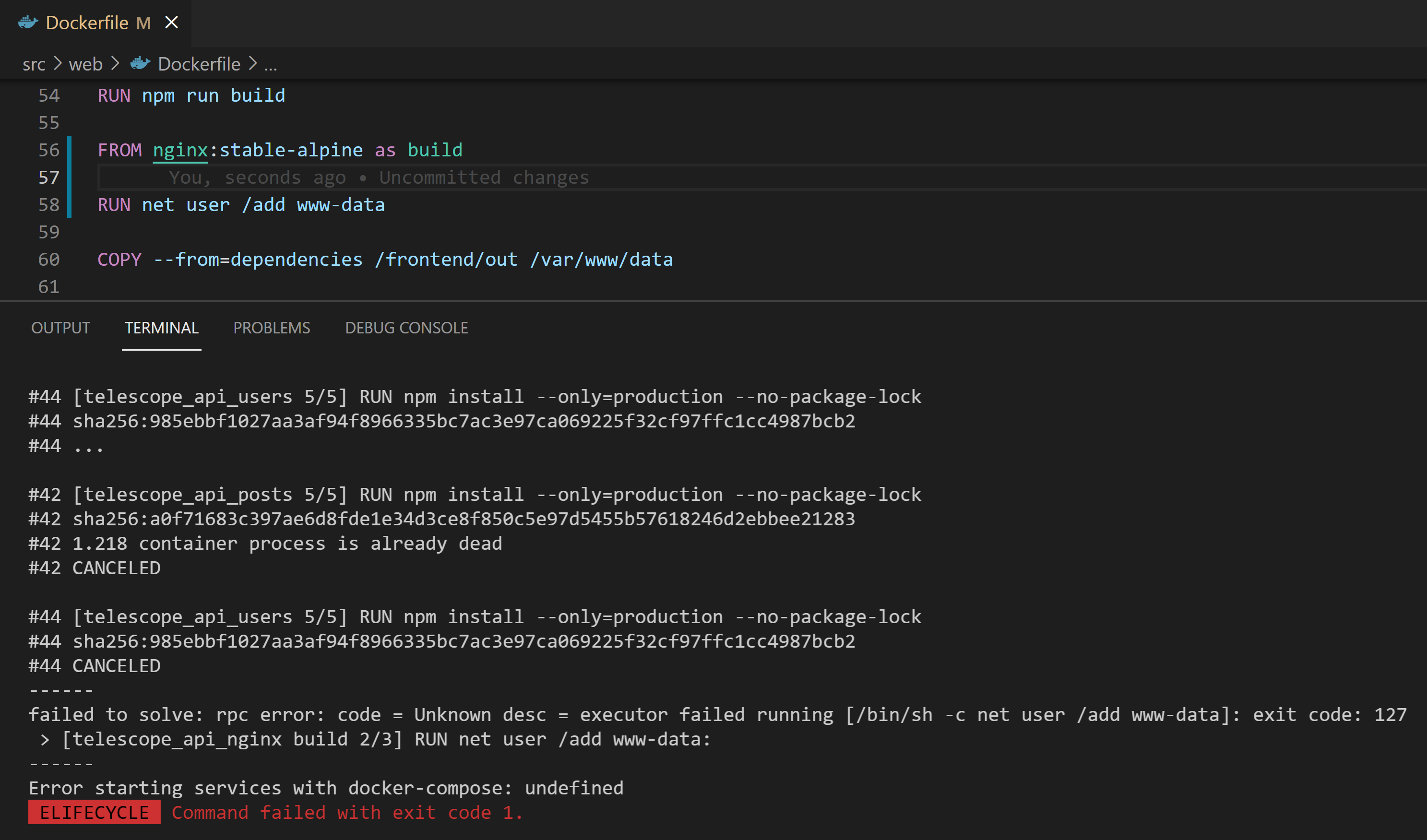 Improve size of web Dockerfile · Issue #2835 · Seneca-CDOT/telescope · GitHub