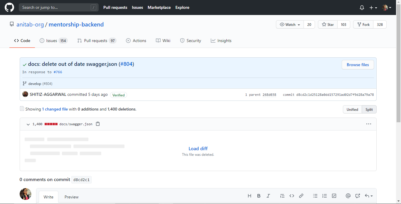 Beautify/Format Swagger.json · Issue #840 · anitab-org/mentorship ...